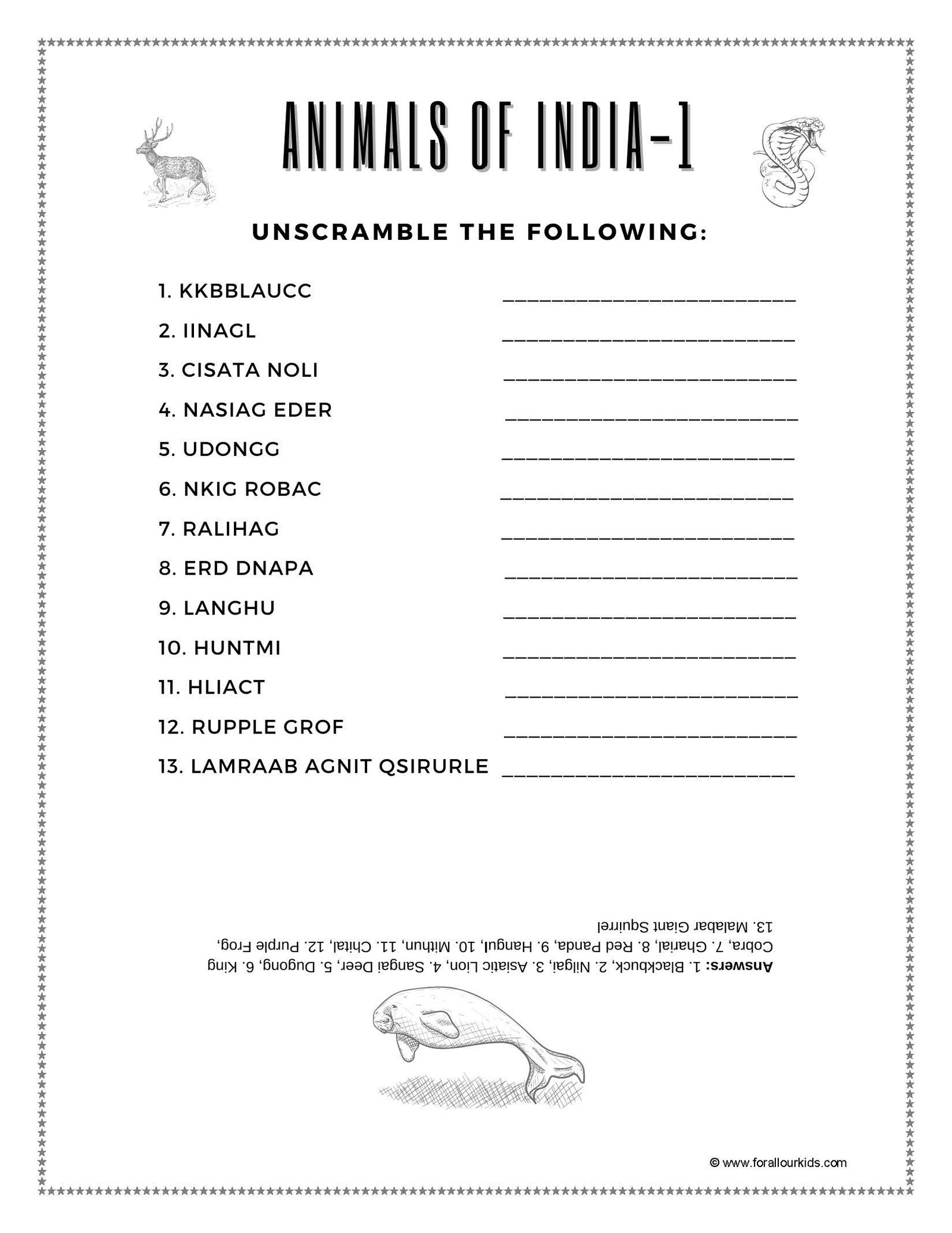 Word Scramble: All About India - 1 - For All our Kids