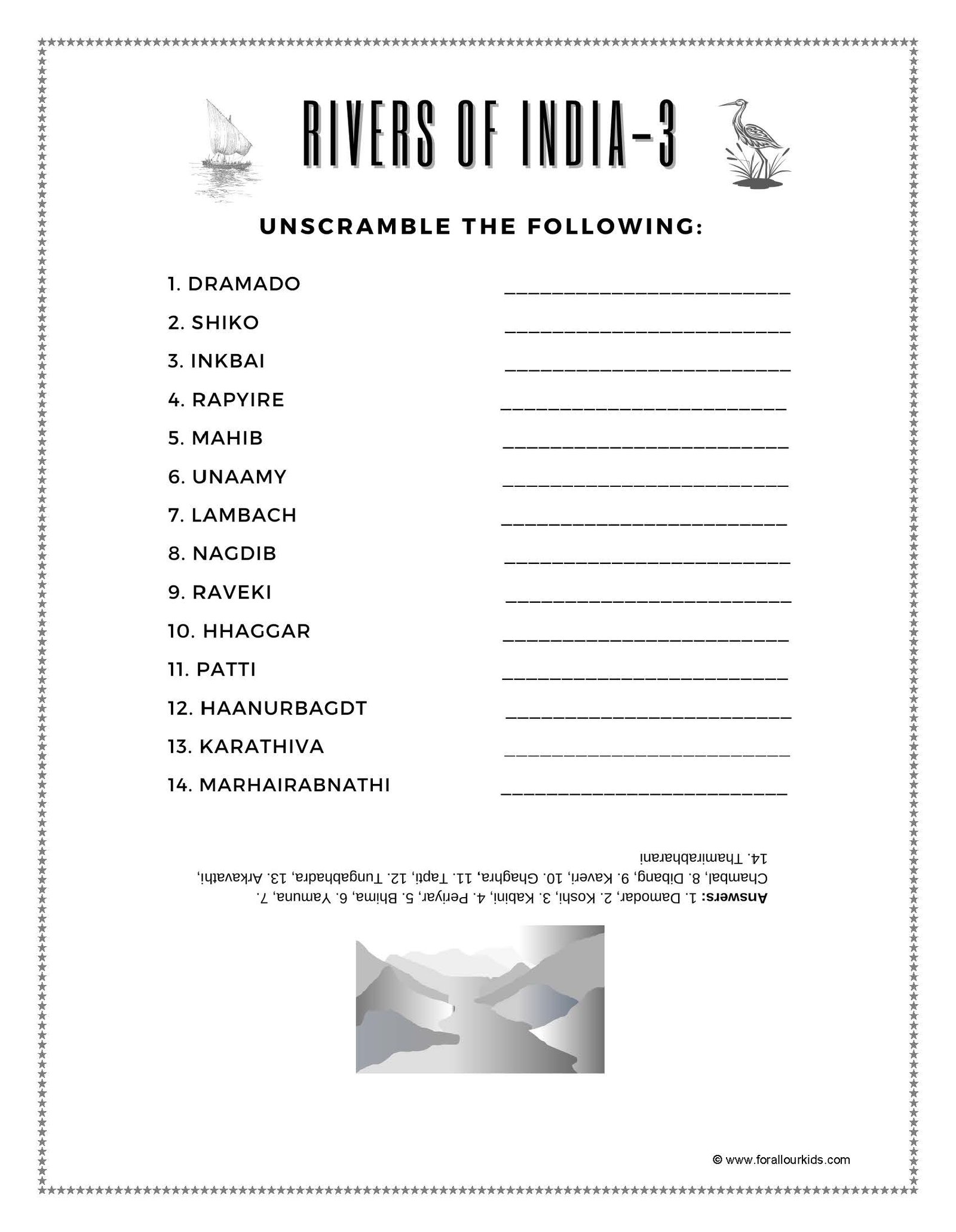 Word Scramble: All About India-4 - For All our Kids