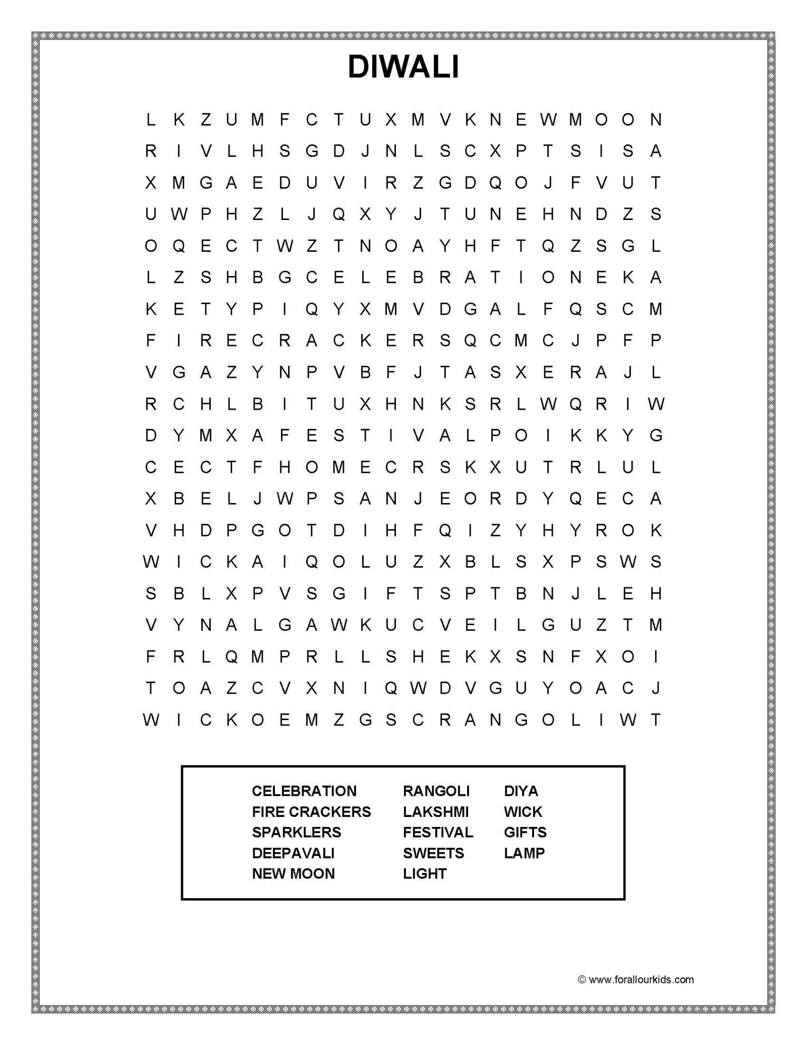 Word Search: Festivals of India - 1 - For All our Kids