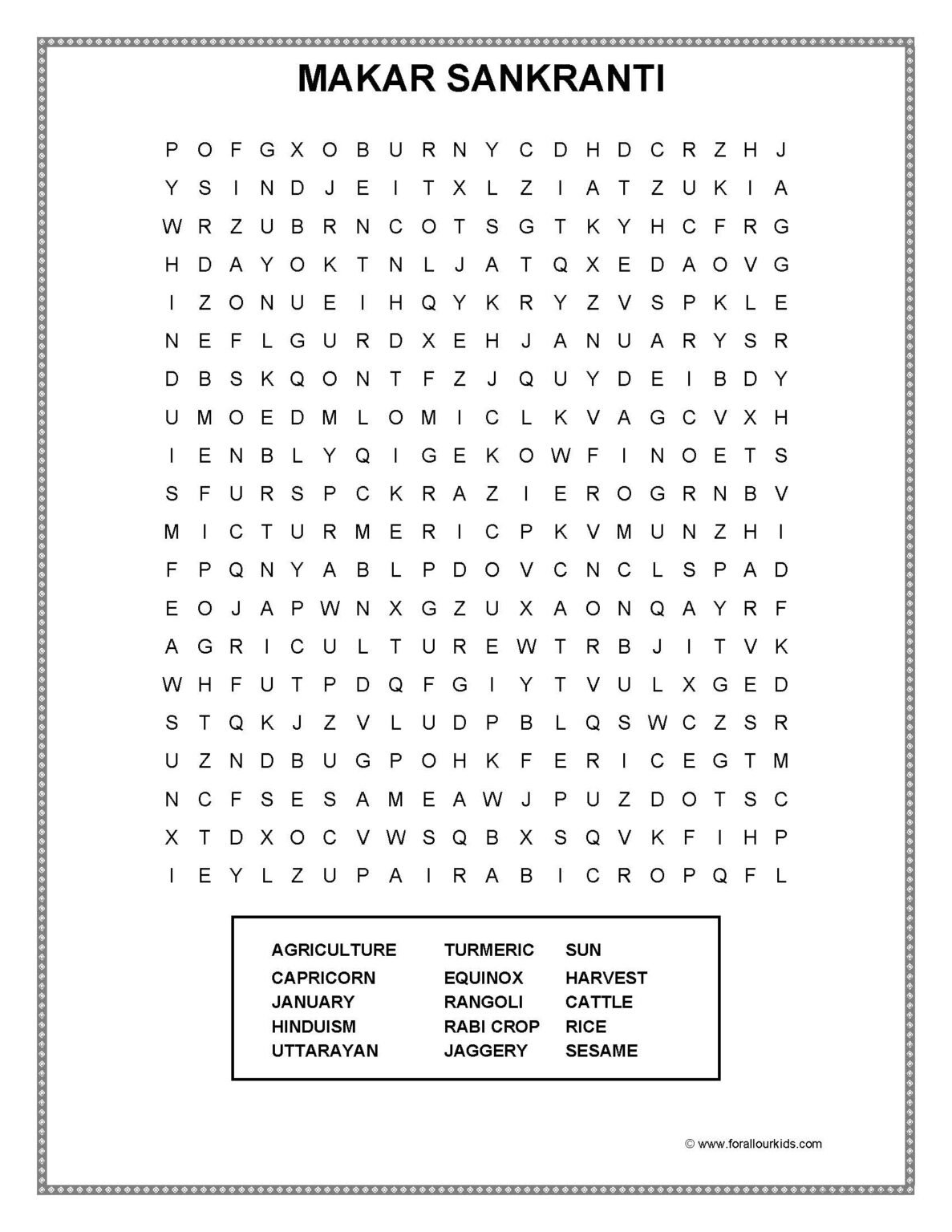 Word Search: Festivals of India -3 - For All our Kids