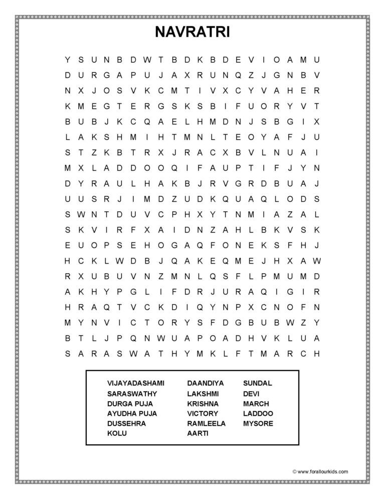 Word Search: Festivals of India -3 - For All our Kids