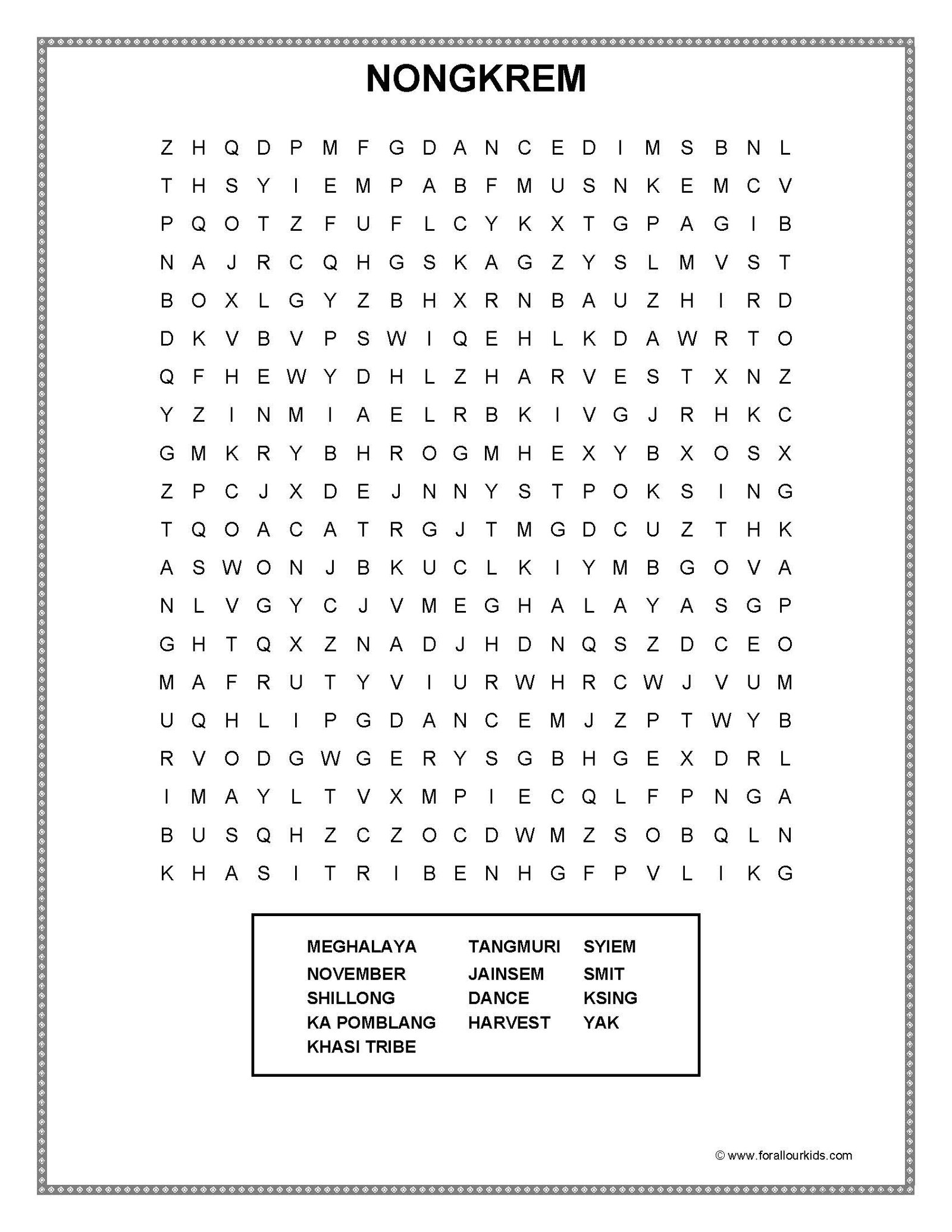 Word Search: Festivals of India - 4 - For All our Kids