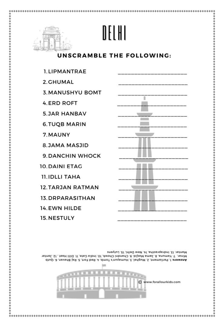 Word Scramble: States and Union Territories of India-2 - For All our Kids