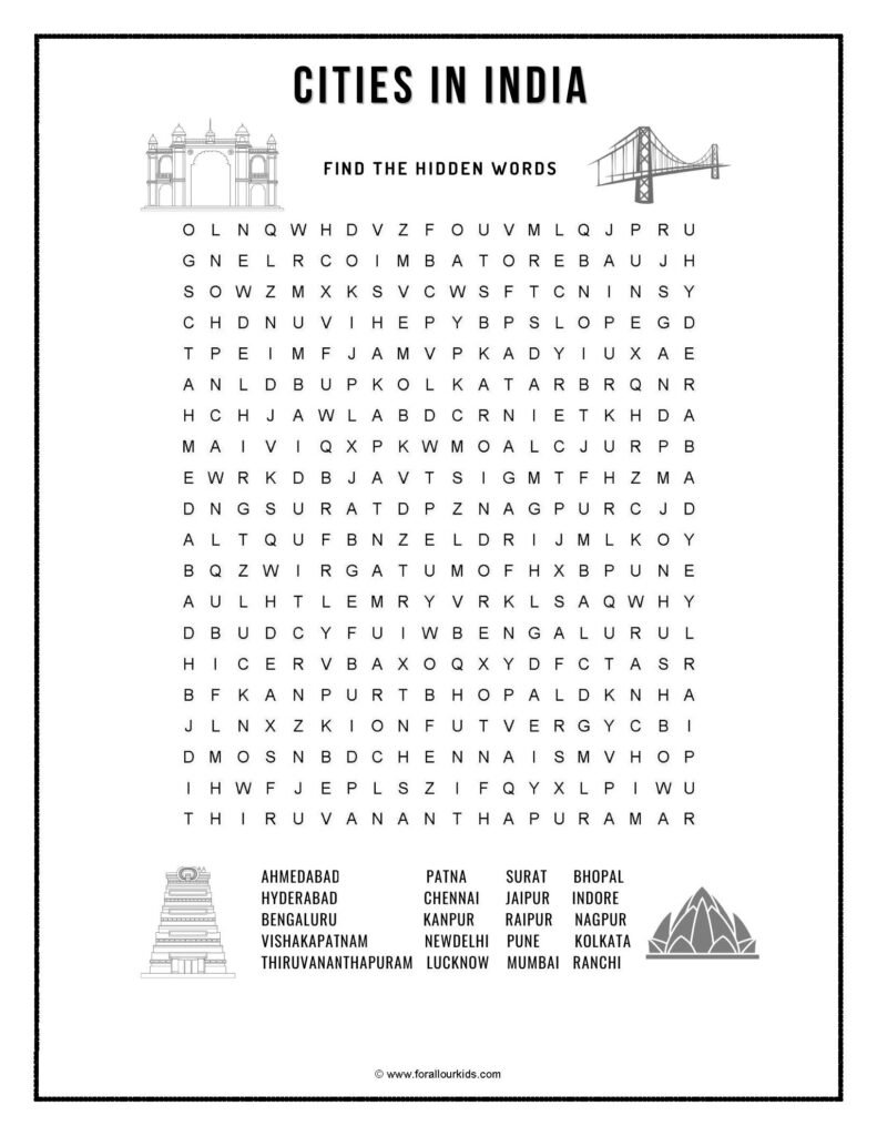 Word Search: All About India 1 - For All our Kids