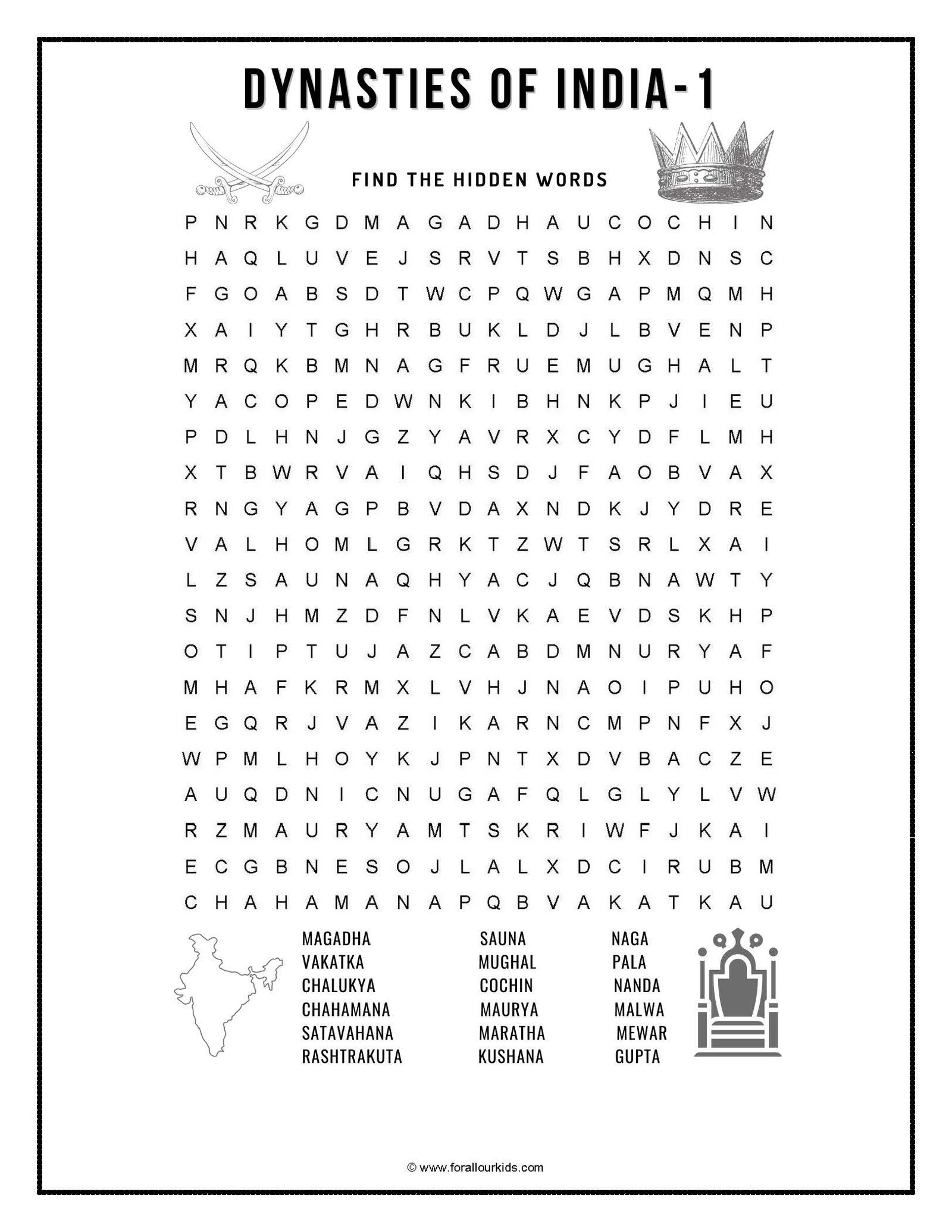 Word Search: All About India 1 - For All our Kids