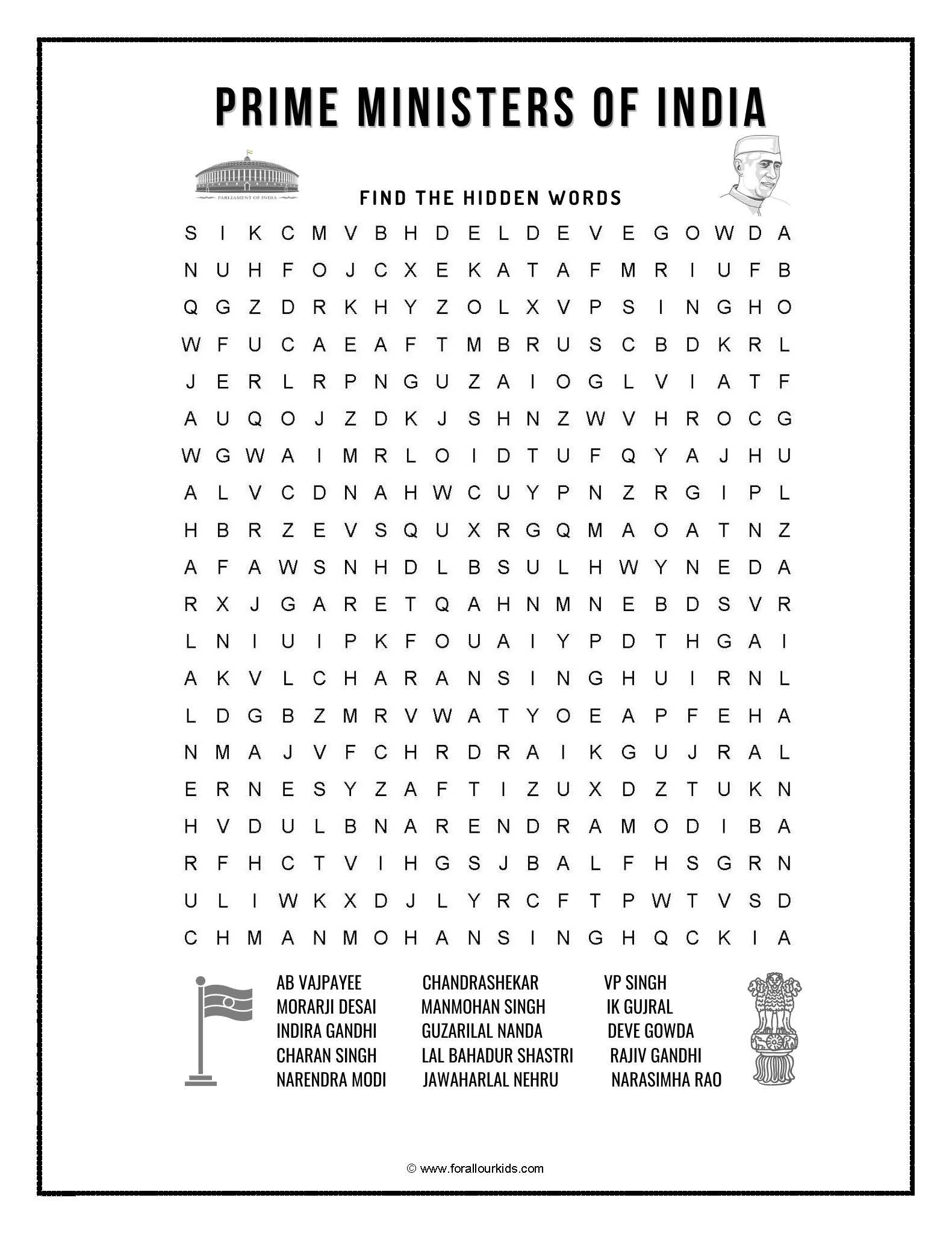 Word Search: All About India - 4 - For All our Kids