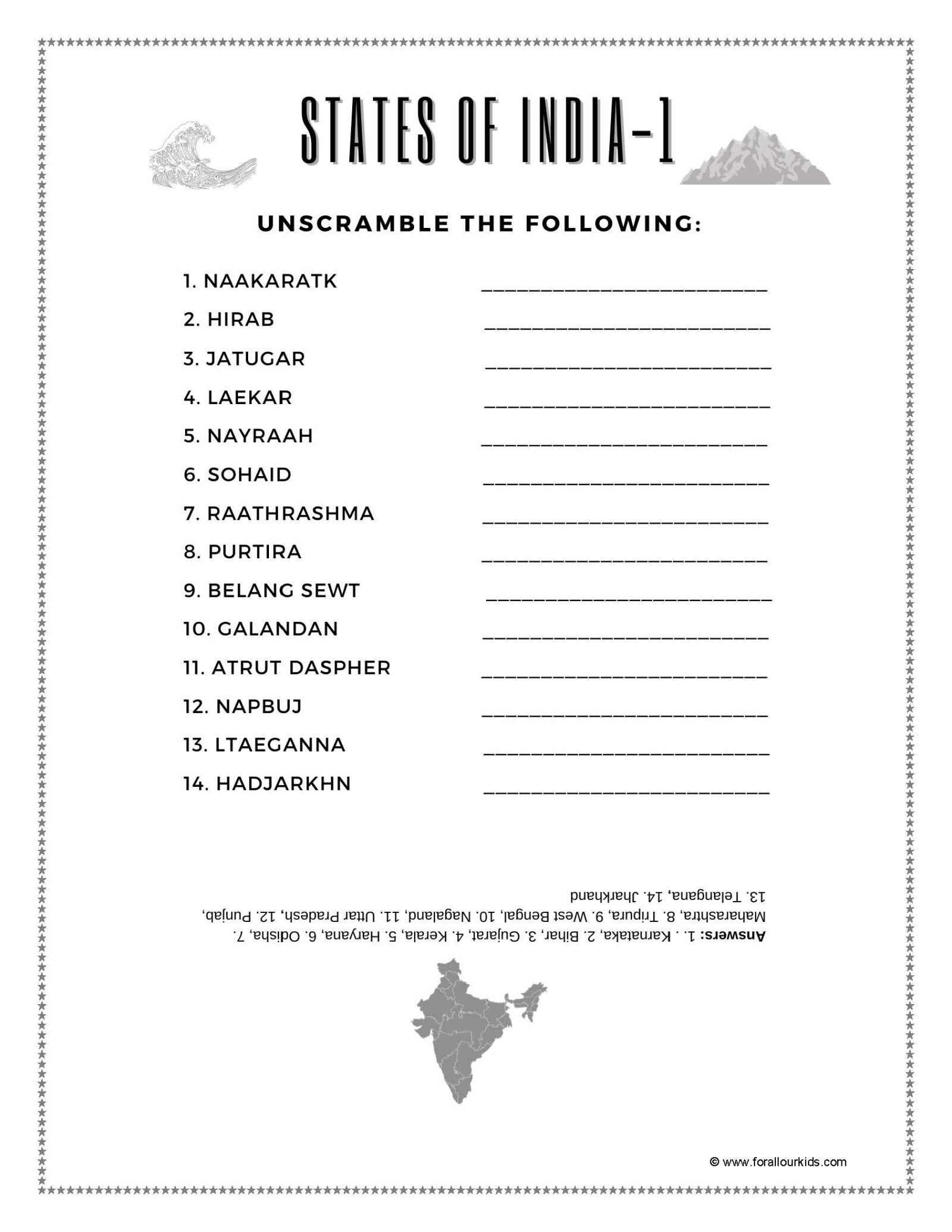 Word Scramble: All About India-4 - For All our Kids
