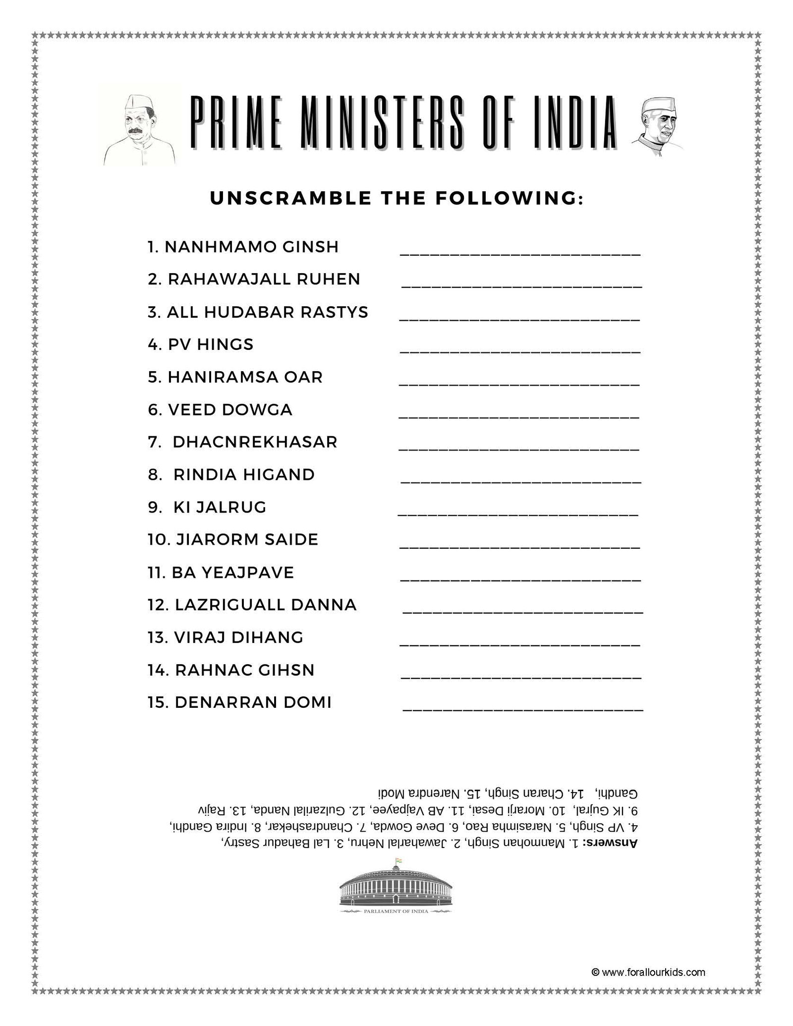 Word Scramble: All About India - 3 - For All our Kids
